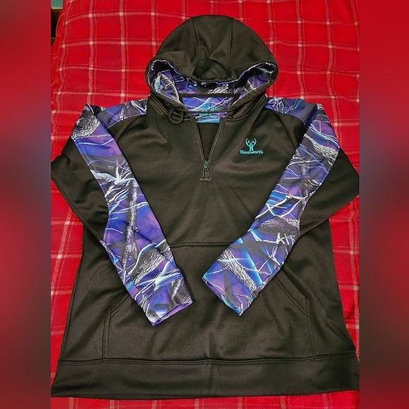 Tops | Womens Huntsworth Black And Purple Camo Hoodie | Poshmark